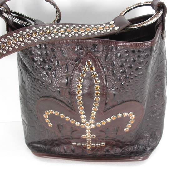 Raviani | Bags | Raviani Brown Croc Moc Tooled Leather Studs Bag | Poshmark